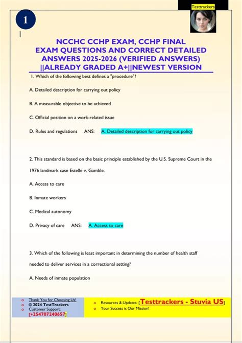Ncchc Cchp Exam Cchp Final Exam Questions And Correct Detailed Answers Verified Answers