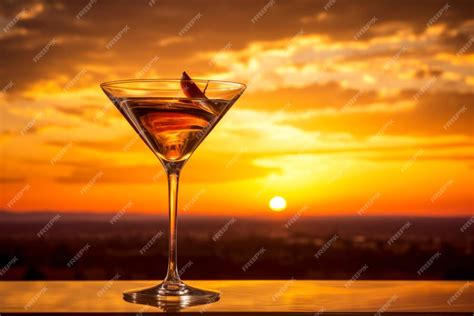 Premium Photo Martini Sunset A Glass Of Martini Set Against A Warm
