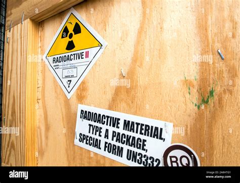 Radioactive Material Label Beside The Transportation Wooden Box Type A