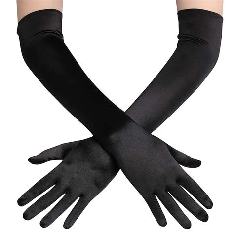 Long Opera Party 20s Satin Gloves Stretchy Adult Size Elbow Length