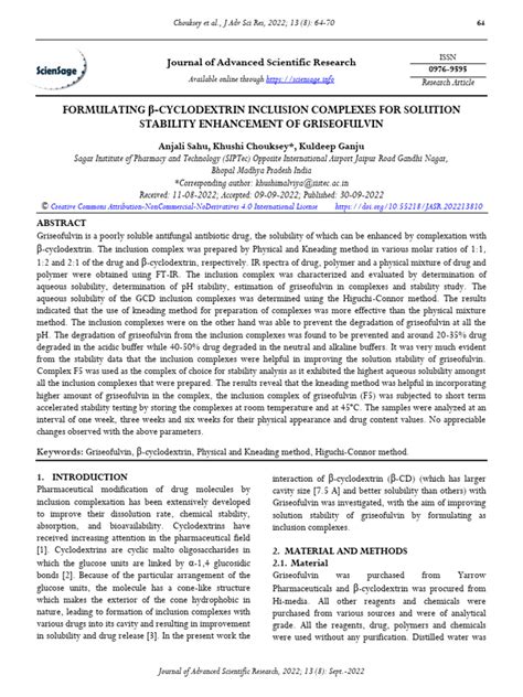 Formulating B Cyclodextrin Inclusion Complexes For Pdf Solubility Ph