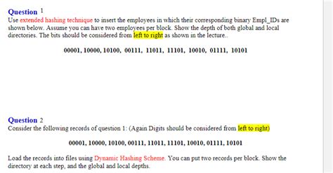 Question 1 Use Extended Hashing Technique To Insert