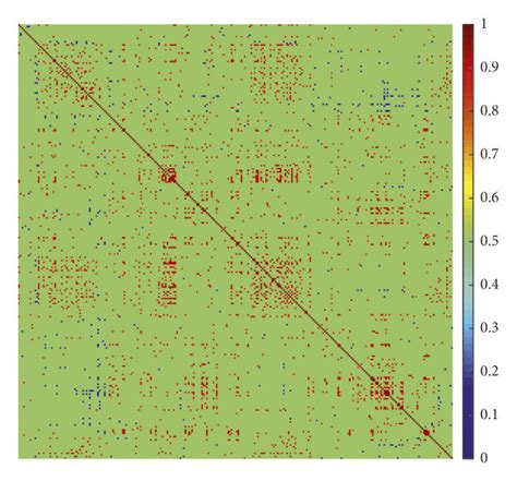 Correlation matrix rendering. (a) Before threshold processing. (b ...