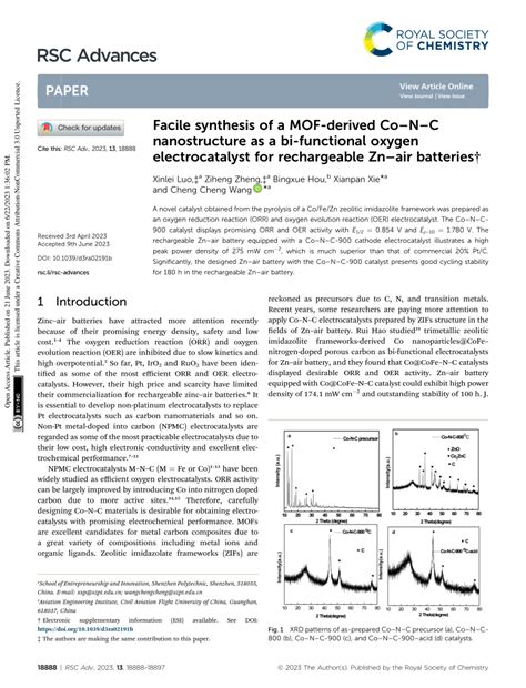Pdf Facile Synthesis Of A Mof Derived Conc Nanostructure As A Bi