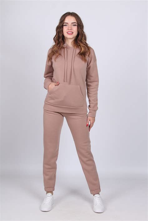 Костюм жіночий із капюшоном демісезонний на флісі Актуаль 201 тринитка фліс темний беж 46 ціна
