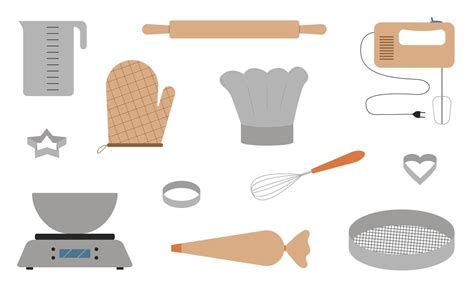 Set Of Tools For Baking Culinary Products Bakery Tools Flat Style