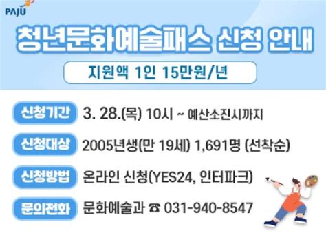 파주시 청년문화예술패스 3월 28일부터 발급 개시
