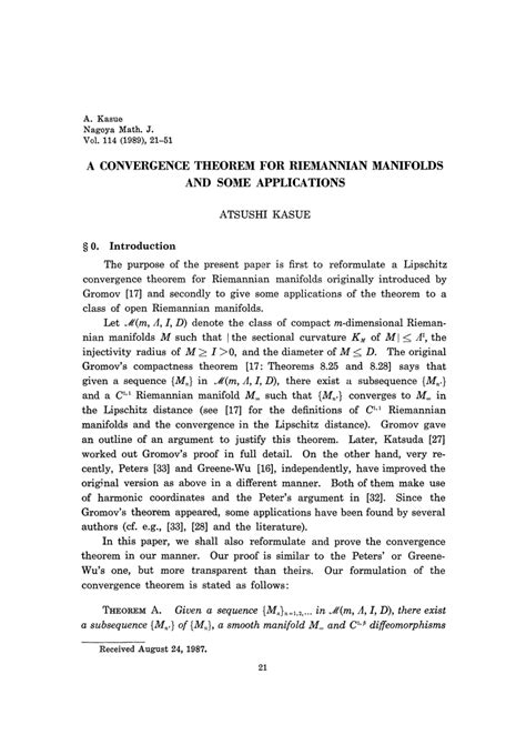 Pdf A Convergence Theorem For Riemannian Manifolds And Some Applications