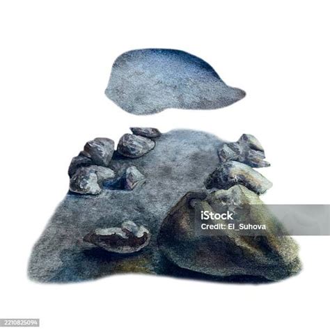 다양한 바위 요소 동굴 바위 경로 및 지상 질감의 수채화 그림 흙빛 톤으로 손으로 그린 작품 게임 디자인 판타지 맵 스크랩북 자연을 테마로 한 프로젝트에 이상적입니다 0명에