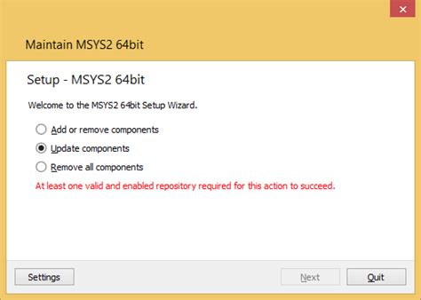 Package Management Msys2 And At Least One Valid And Enabled
