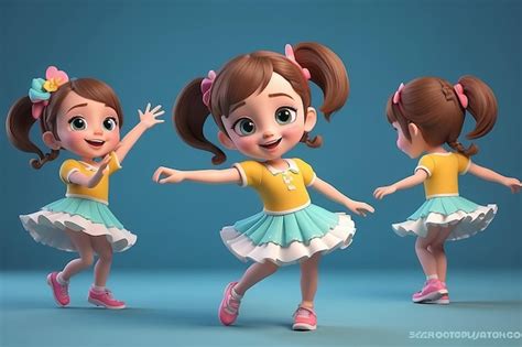 3d Cute Girl Happy Dancing Premium Ai Generated Image