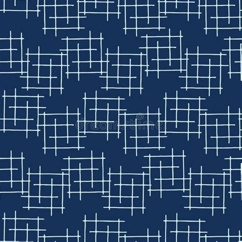 Indigo Blue Japanese Style Criss Cross Lines Seamless Vector Pattern