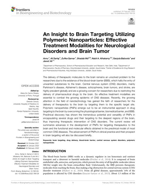 Pdf An Insight To Brain Targeting Utilizing Polymeric Nanoparticles Effective Treatment
