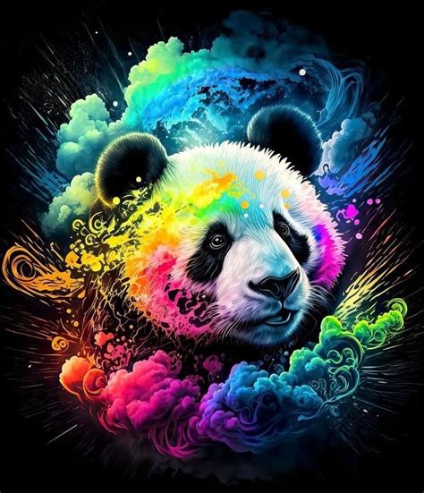 Panda Bear Surrounded By Colorful Clouds