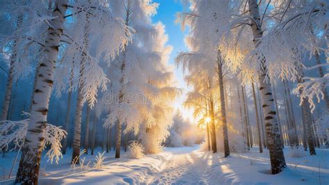 Birch Forest In The Snow Ai Generated Stock Image Image Of Crispness