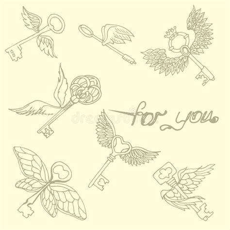 Illustration Of The Key With Wings Golden Key With Flying Angel A