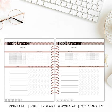 Weekly Habit Tracker Printable Letter Size Neutral Palette Bundle