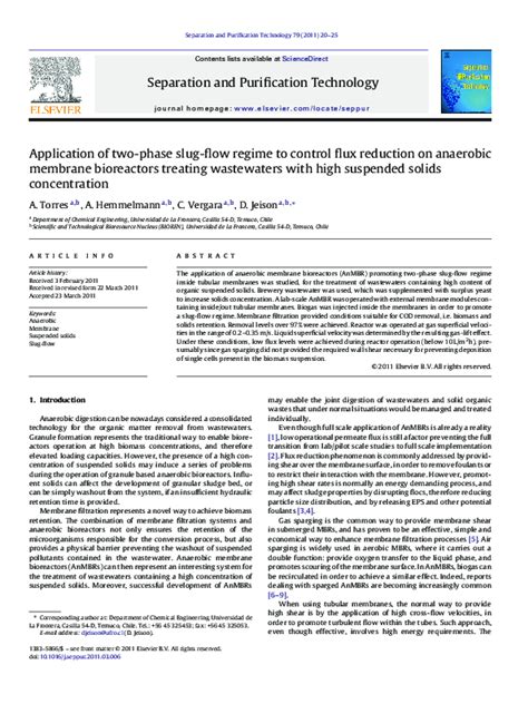 Pdf Application Of Two Phase Slug Flow Regime To Control Flux Reduction On Anaerobic Membrane