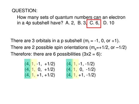 There Are 3 Orbitals In A P Subshell Ml 1 0 Or 1 Ppt Download