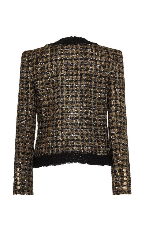 Balmain Metallic Tweed Collarless Jacket In Black Lyst