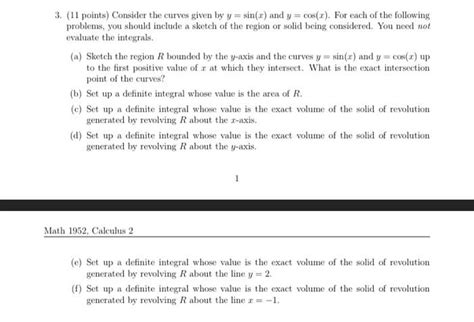 Solved 3. (11 points) Consider the curves given by y=sin(x) | Chegg.com