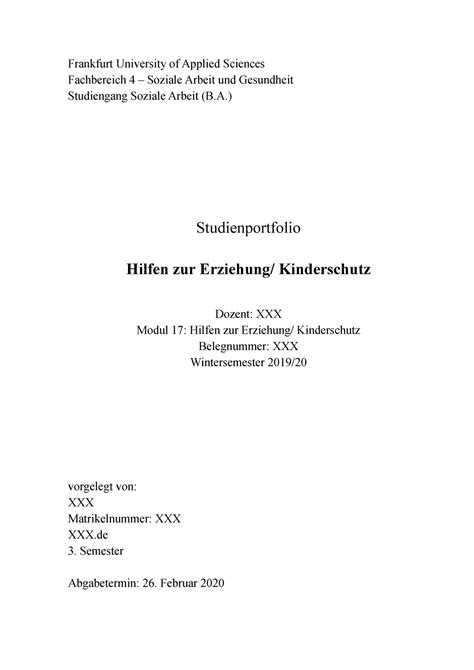 Hausarbeit Hilfen Zur Erziehung Und Kinderschutz Frankfurt University