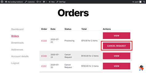 Php Add Cancel Button On My Account Orders List Using Woo Cancel For