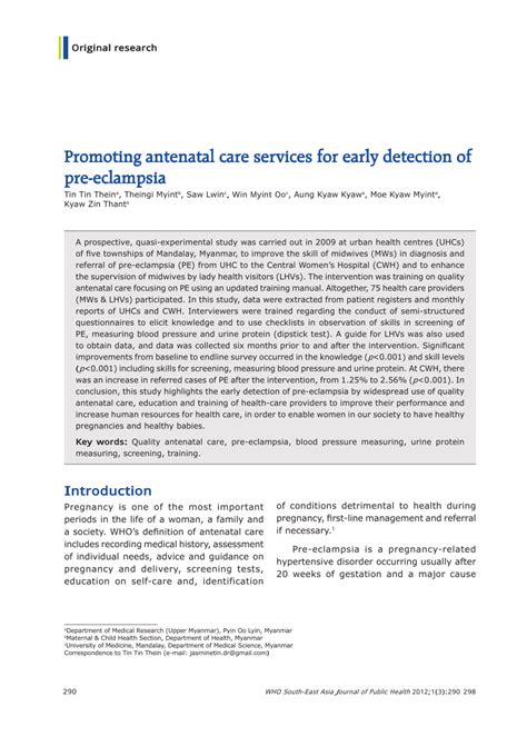 Pdf Promoting Antenatal Care Services For Early Detection Of Pre