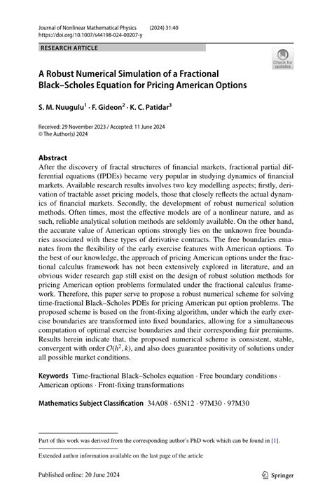 Pdf A Robust Numerical Simulation Of A Fractional Blackscholes