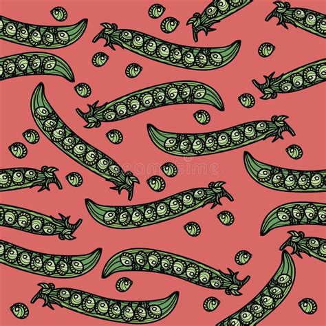 Vector Seamless Pattern With Green Pea Pods Stock Vector