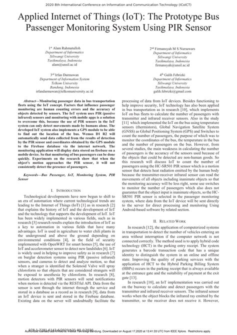 Pdf Applied Internet Of Things Iot The Prototype Bus Passenger Monitoring System Using Pir