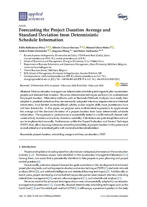 02 Forecasting The Project Duration Average And Standard Deviation From