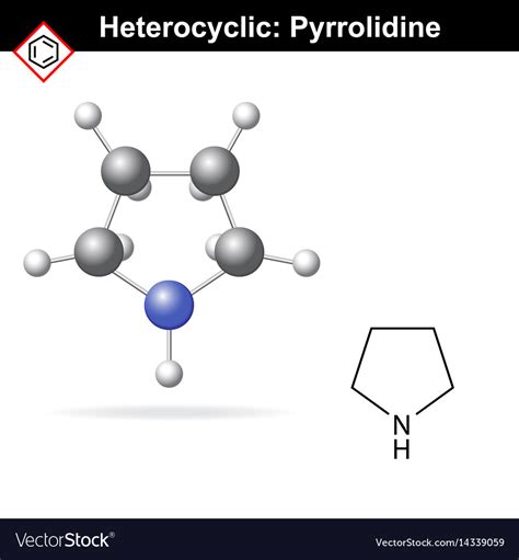 Pyrrolidine Chemical Structure And 3d Model Vector Image