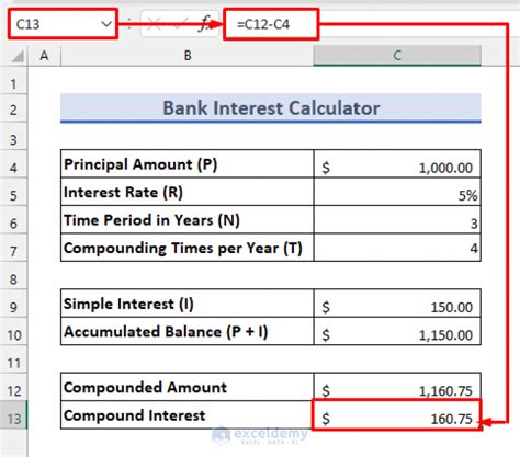 bank interest calculator in excel sheet download free template