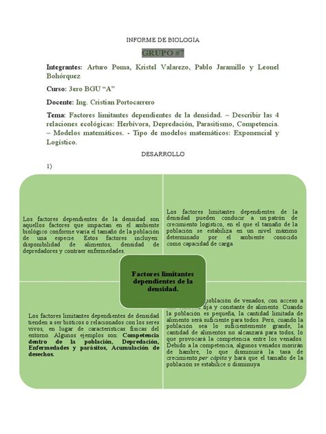 Factores Limitantes Dependientes De La Densidad Pdf Población