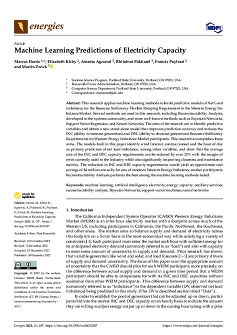 Pdf Machine Learning Predictions Of Electricity Capacity