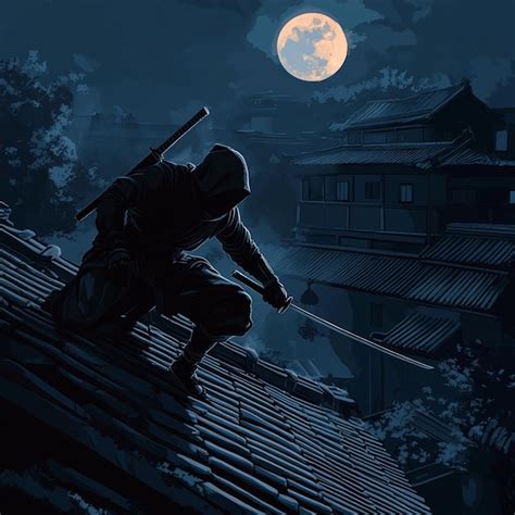 Shadow Ninja Lurking In The Night Premium Ai Generated Image