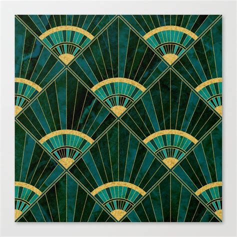 Art Deco Real Green Marbled Geometric Pattern Canvas Print By