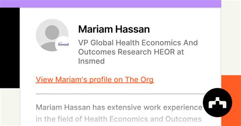 Mariam Hassan Vp Global Health Economics And Outcomes Research Heor