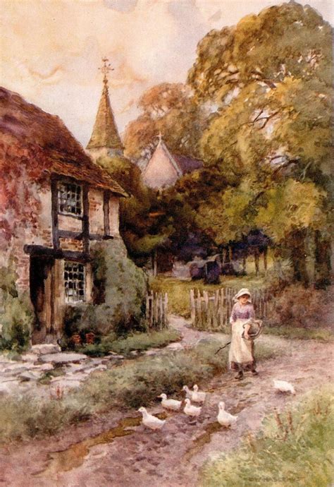 1940s English Countryside Watercolor Print Stratford Upon Avon Vintage