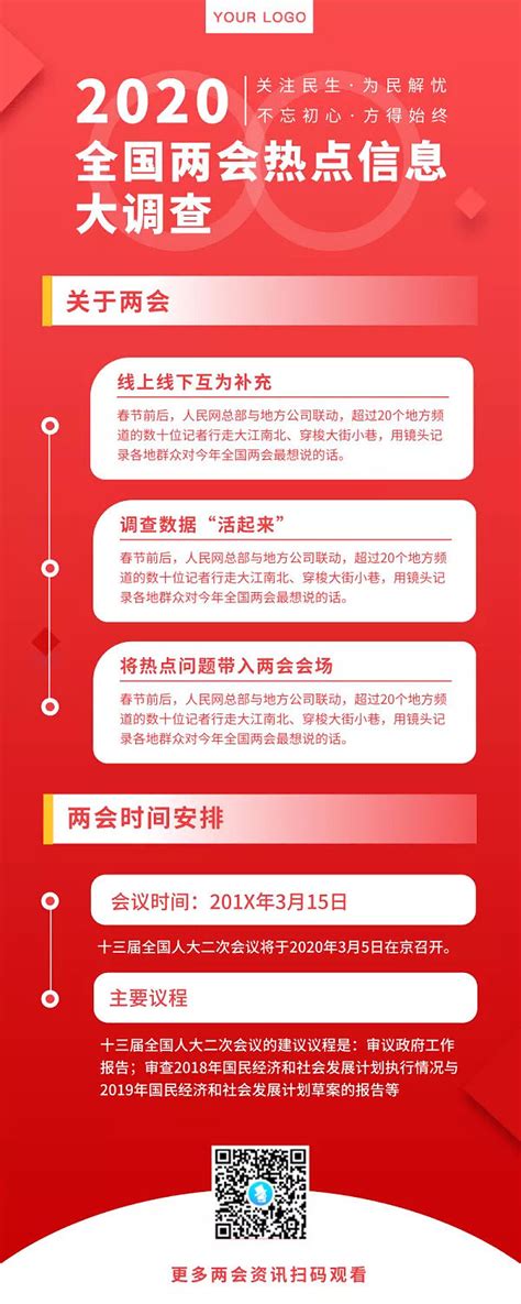 红色简约关注聚焦两会热点解读长图