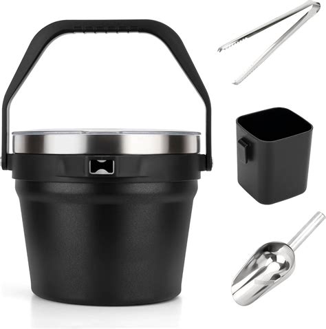 Double Wall Stainless Steel Ice Bucket With Lid Scoop And Tongs In