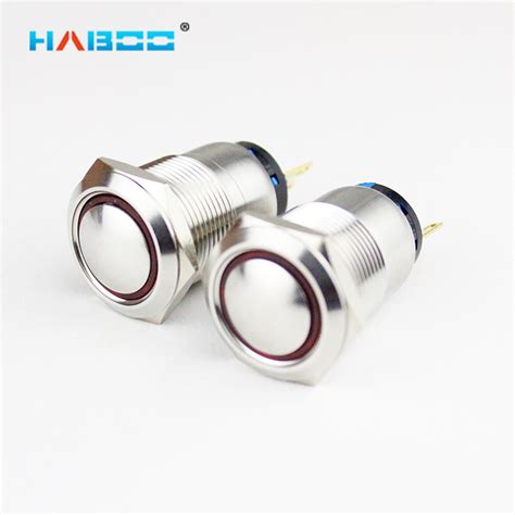 Haboo 19mm Electrical Waterproof Led Push Button On Off High Ball Flat