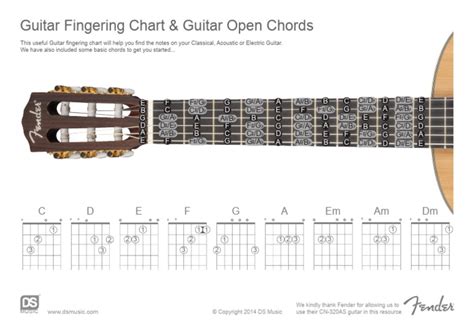 Guitar Fingering And Open Chord Chart Pdf Musical Instruments
