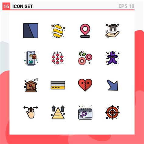 Modern Set Of 16 Flat Color Filled Lines Pictograph Of Purchase Mobile Location Real Estate