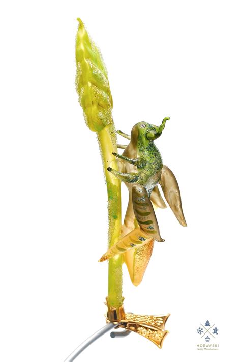 Big Grasshopper On A Leave Clip On Handmade Glass Christmas Ornament Home Decoration Made