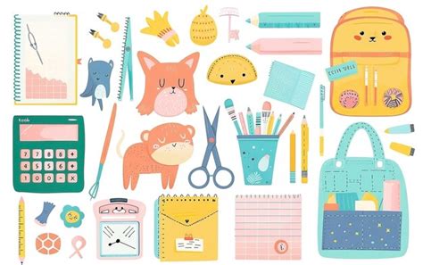 Cute Kawaii School Supplies Illustration Set Premium Ai Generated Image