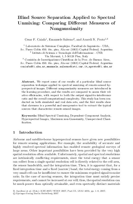 Pdf Blind Source Separation Applied To Spectral Unmixing Comparing