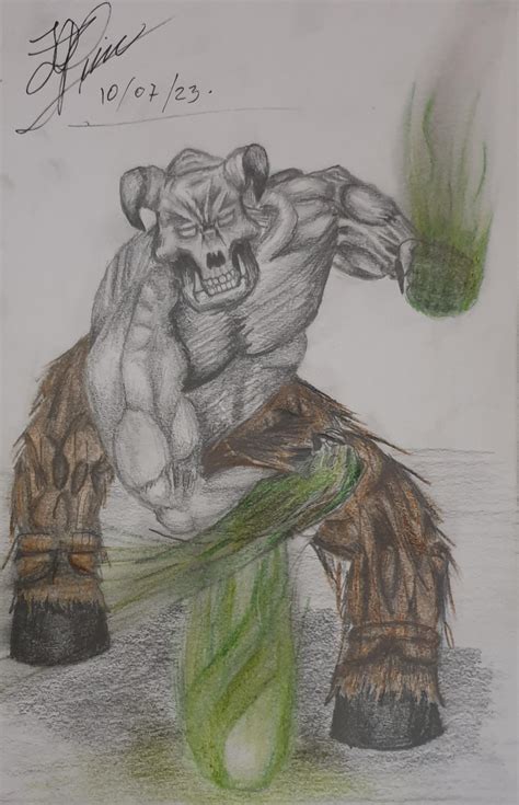 Doom Hell Knight Graphite And Colour Pencil 2023 R Drawing