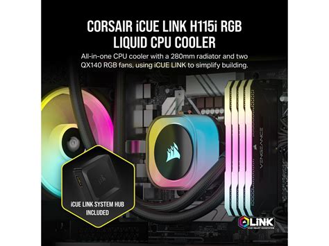 Corsair Icue Link H115i Rgb Liquid Cpu Cooler 280mm Aio Qx140 Rgb